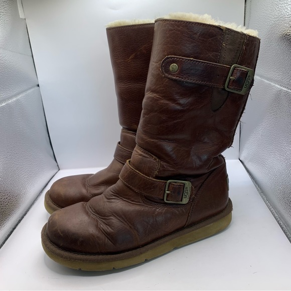 UGG | Shoes | Ugg Kensington Buckle Strap Brown Leather Boots Sn 3325 ...